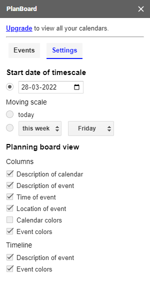 PlanBoard - Google Calendars in a spreadsheet